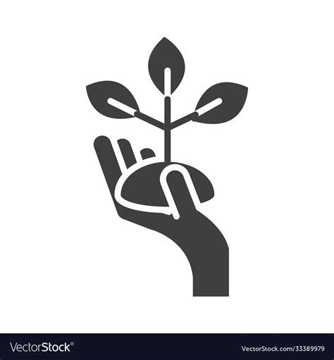 Hand Holding Plant Growing Silhouette Icon Design Vector Image