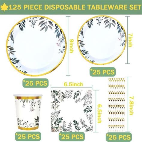 Assiette Jetable Anniversaire 125 Pièces Set De Vaisselle Party Vert À