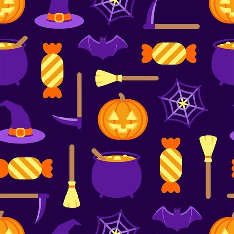 Patrón sin fisuras con temas de halloween de iconos de color naranja y