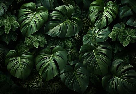 Folhas Tropicais Verdes Em Um Fundo Escuro Foto Premium