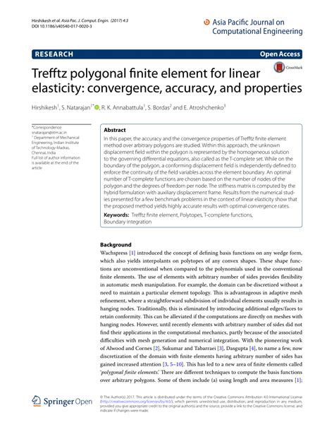 pdf trefftz polygonal finite element for linear elasticity convergence accuracy and properties