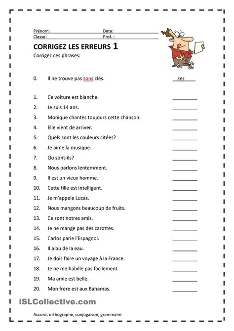 Corrigez les erreurs 1 Exercices orthographe Fle Fiches pédagogiques