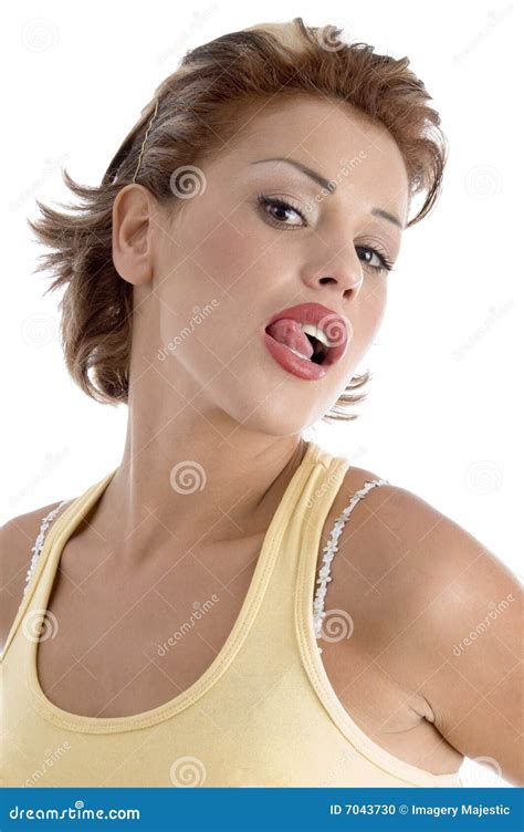 Woman Licking Her Lips Stock Photo Image Of Pose Female 7043730