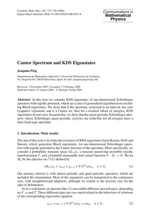 pdf cantor spectrum and kds eigenstates