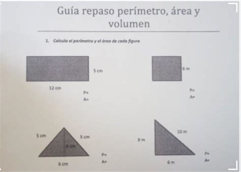 L 5 cm Guía repaso perímetro área y volumen 1 Calcula el perimetro y