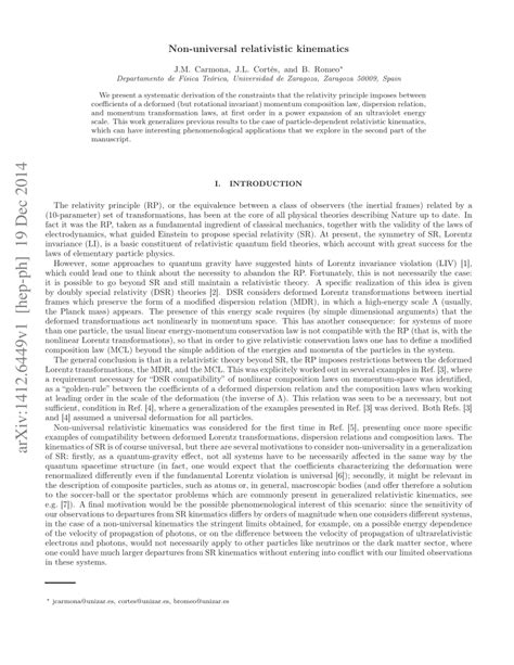pdf non universal relativistic kinematics