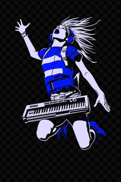 Um Desenho Azul E Branco De Uma Pessoa Tocando Um Teclado Um