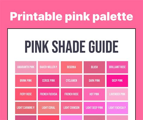 Pink Shade Guide Shades Of Pink Palette Etsy