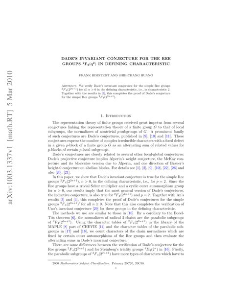 pdf dade s invariant conjecture for the ree groups 2f4 q 2 in defining characteristic
