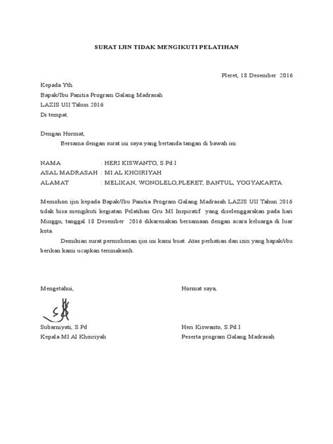 Detail Contoh Surat Pernyataan Tidak Bisa Mengikuti Kegiatan Koleksi