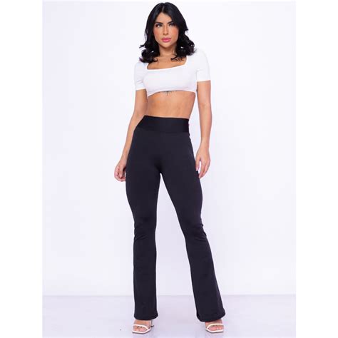 Calça Legging Feminina Flare Suplex Bailarina Boca de Sino Cintura Alta