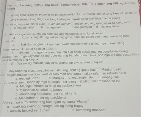 Basahing Mabuti Ang Bawat Pangungusap At Bilugan Ang Titik Ng Tamang