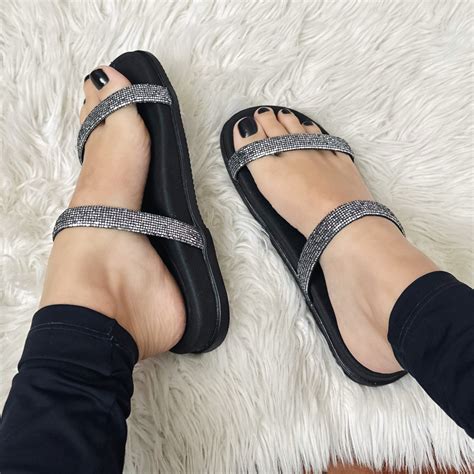 Sandalia Papete Birken 2 Tiras Brilho Feminina Chinelo Glitter