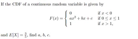 [solved] if the cdf of a continuous random variable is given by if x course hero