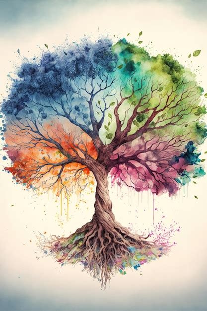 Árvore da vida estilo aquarela árvore sagrada mitológica conceito de