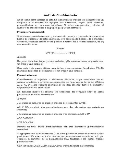 análisis combinatorio pdf permutación combinatoria
