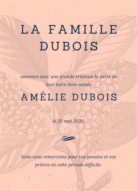 Faire part de décès gratuit à personnaliser Canva