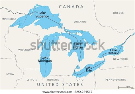 Great Lakes North America Political Map Stock Vector Royalty Free