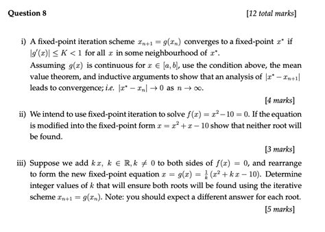 solved question 8 [12 total marks] a fixed point iteration
