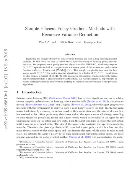 pdf sample efficient policy gradient methods with recursive variance reduction