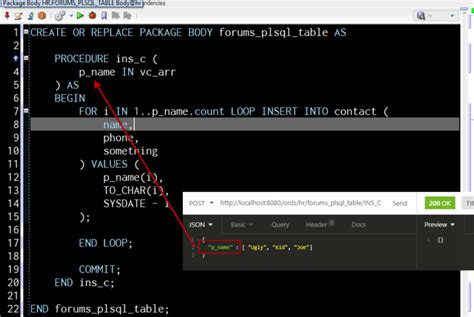 executing pl sql with array inputs via ords