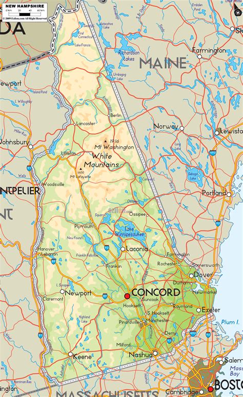 Physical Map Of New Hampshire State USA Ezilon Maps