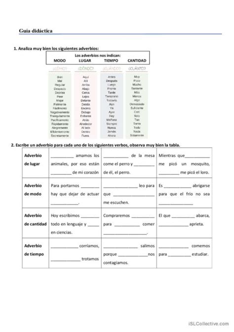 24 Adverbios Español ELE hojas de trabajo pdf doc