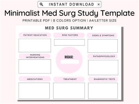 Med Surg Study Template Printable Nursing School Printable Template