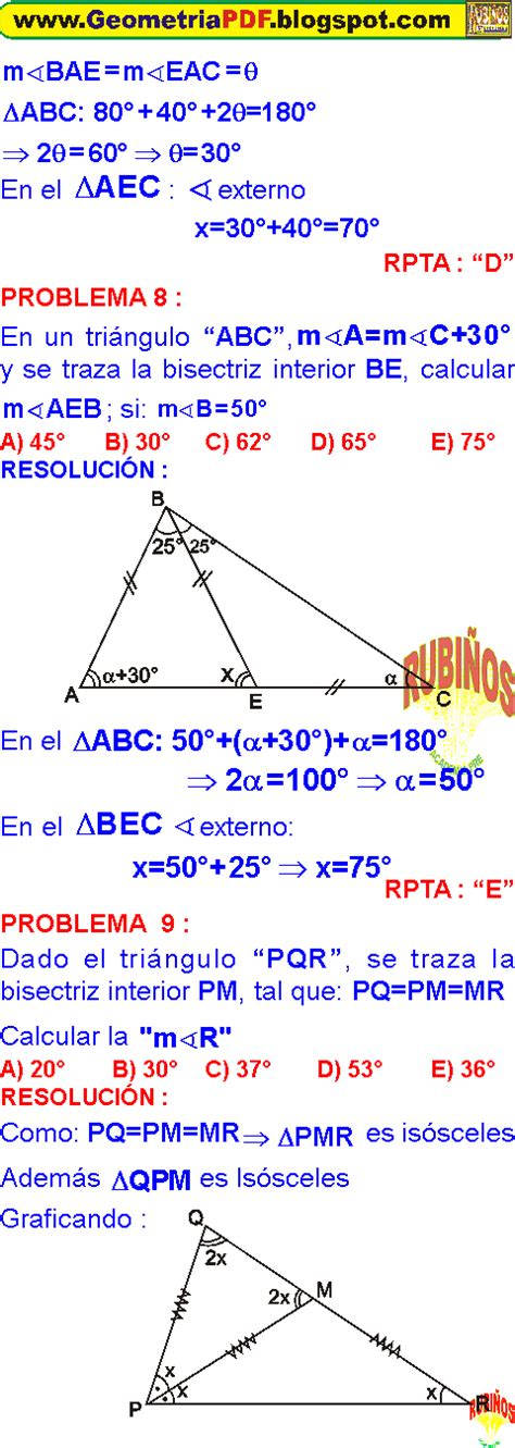 LINEAS NOTABLES EN UN TRIANGULO EJERCICIOS Y PROBLEMAS RESUELTOS