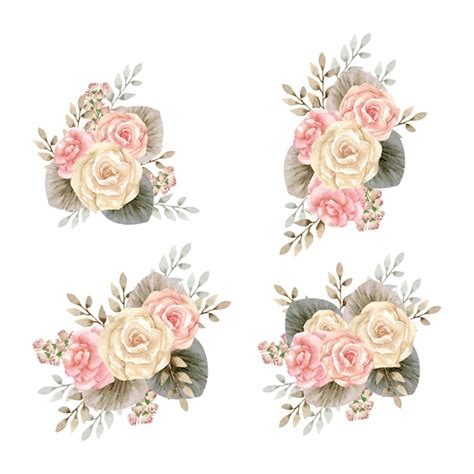 Ramo de flores color de rosa ornamento colección acuarela Vector Premium