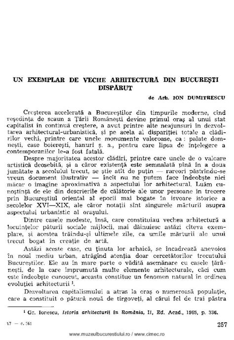 PDF UN EXEMPLAR DE VECHE ARIDTECTURA DIN BUCURE TI Bmim
