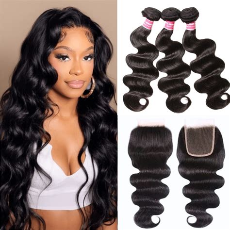 Julia Hair Peruvian Virgin Hair Body Wave Lace Closure With 3 Bundles