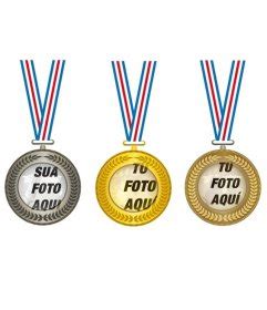 Colagem três medalhas de ouro prata e bronze para colocar no