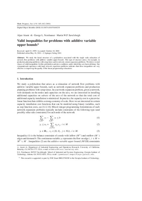 pdf valid inequalities for problems with additive variable upper bounds george nemhauser