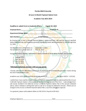 Fillable Online 10 Over 12 Month Payment Option Form 2023 2024 FAMU Fax