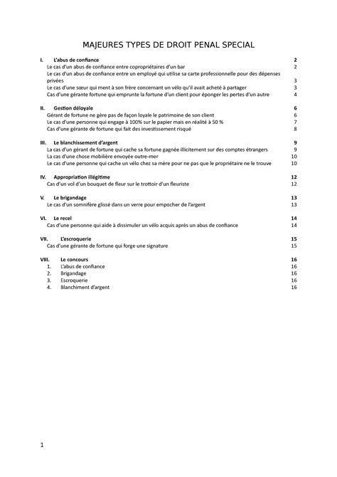 Majeures Types DE Droit Penal Special MAJEURES TYPES DE DROIT PENAL