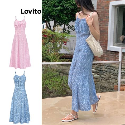 Lovito Casual Ditsy Floral Lace Up Frill Dress For Women L68ED334