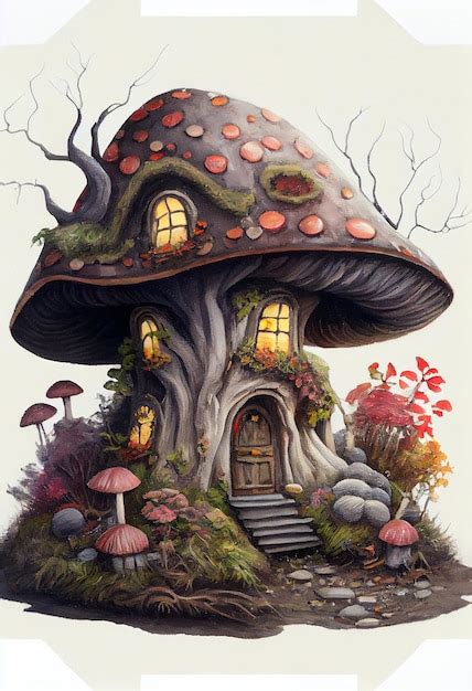 Premium Photo Vintage Mushroom Fairy House Oil Painting