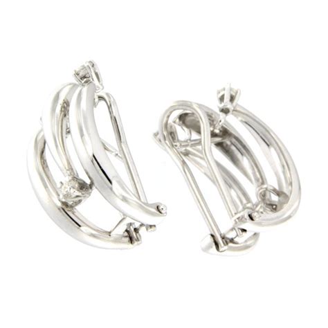 Dini Coppia Orecchini Oro Bianco 750 1000 A Tre Spicchi Con 0 36 Ct