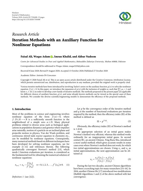 pdf iteration methods with an auxiliary function for nonlinear equations