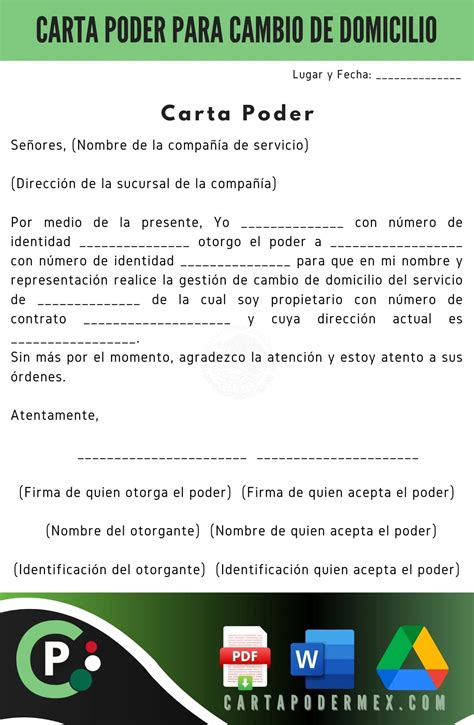 Carta poder para Cambio Domicilio Guia 2024 México