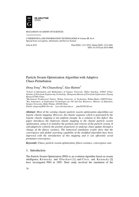 pdf particle swarm optimization algorithm with adaptive chaos perturbation