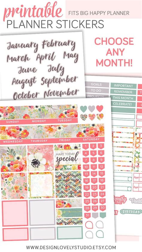 Big Happy Planner PRINTABLE Stickers Monthly Planner Etsy Happy
