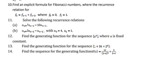 solved 10 find an explicit formula for fibonacci numbers