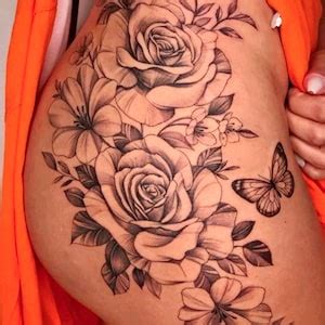 Details More Than 76 Thigh Tattoos Roses And Butterflies Best In
