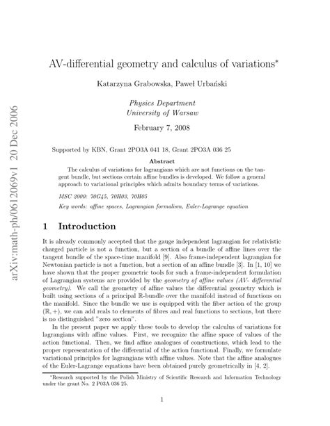pdf av differential geometry and calculus of variations