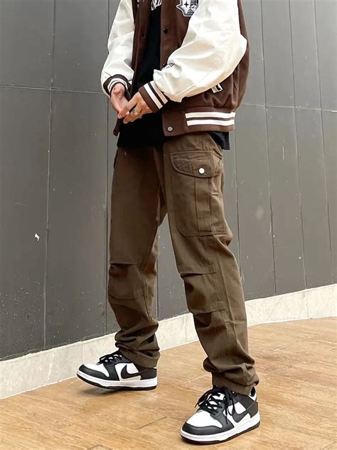 Brown Vintage Streetwear Men Vintage Cargo Pants Y2k Man Cargo