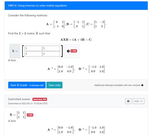 Solved Hw Using Inverses To Solve Matrix Equations Chegg