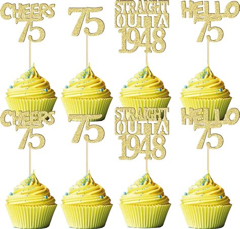 Amazon Gyufise 24Pcs Happy 75th Cupcake Toppers Glitter Seventy