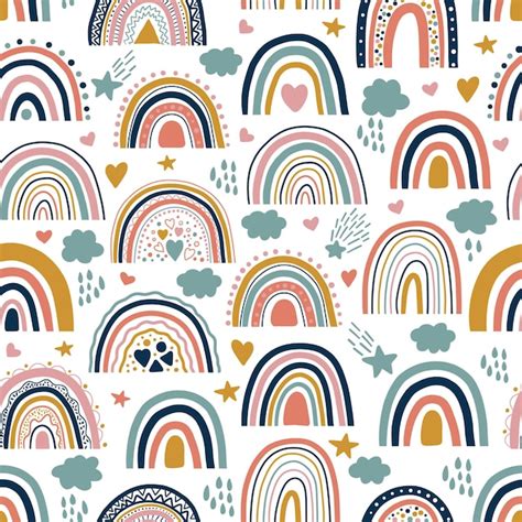Premium Vector Nice Baby Neutral Bohemian Rainbows Seamless Pattern